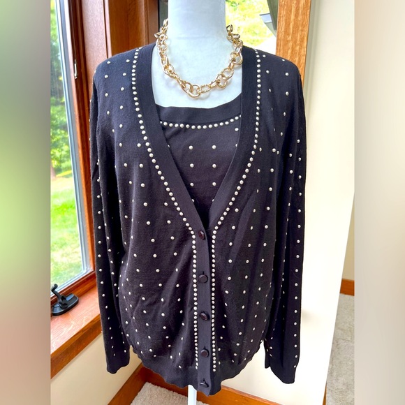 St. John | Sweaters | St John Chocolate Brown Gold Studded Twinset ...